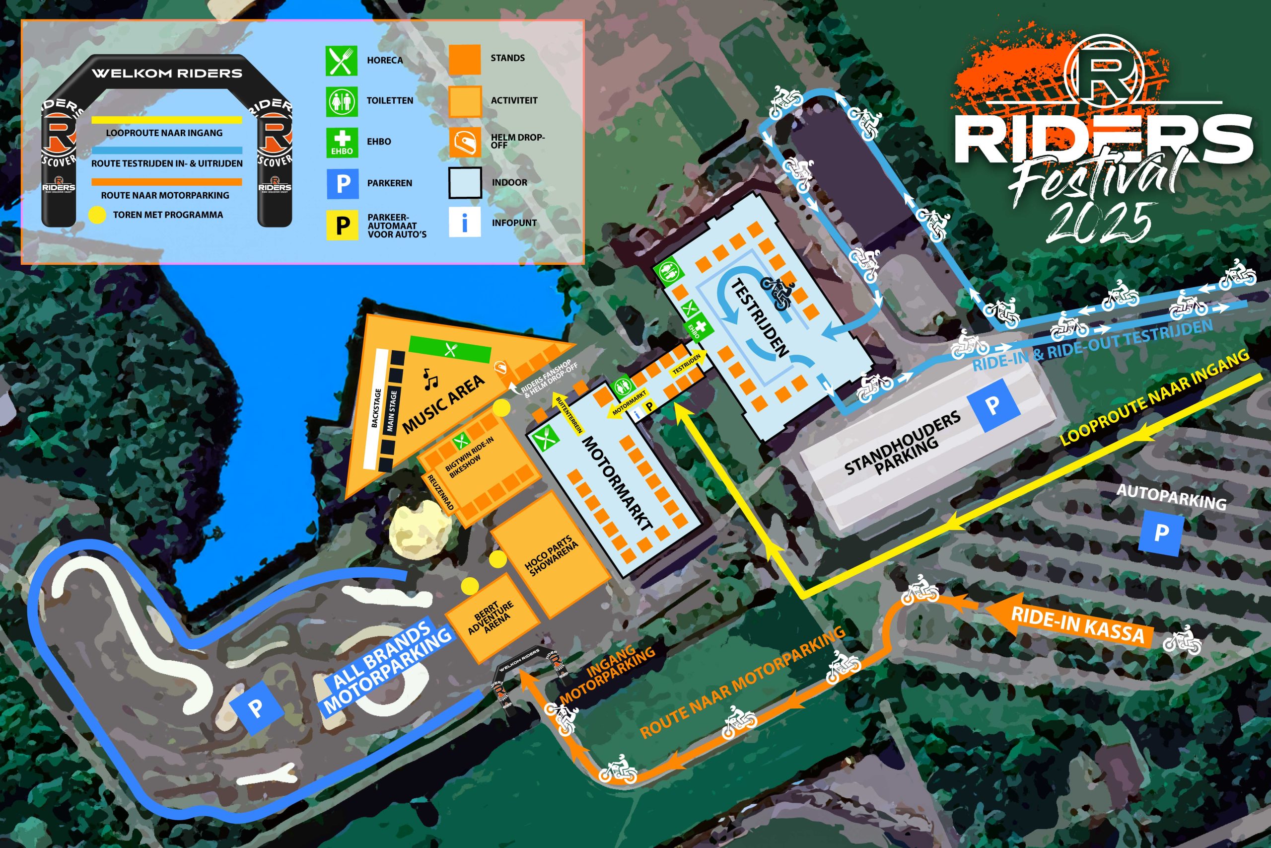 Plattegrond RIDERS Festival 2025 - Motorfestival, wat vind je waar